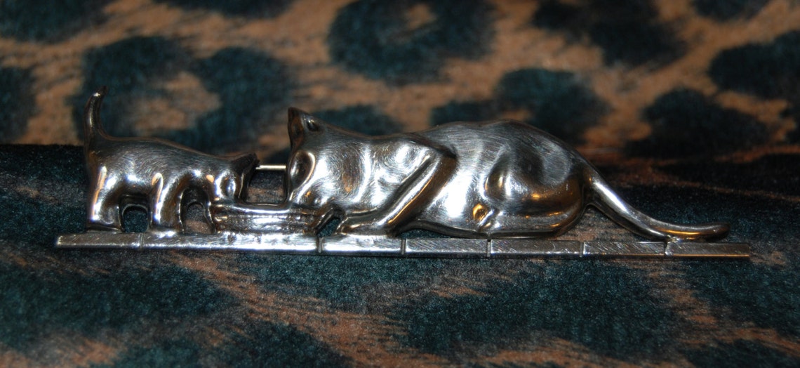 Vintage Sterling Silver Kitty Cat Mama and Baby With Milk Dinner Bowl ...