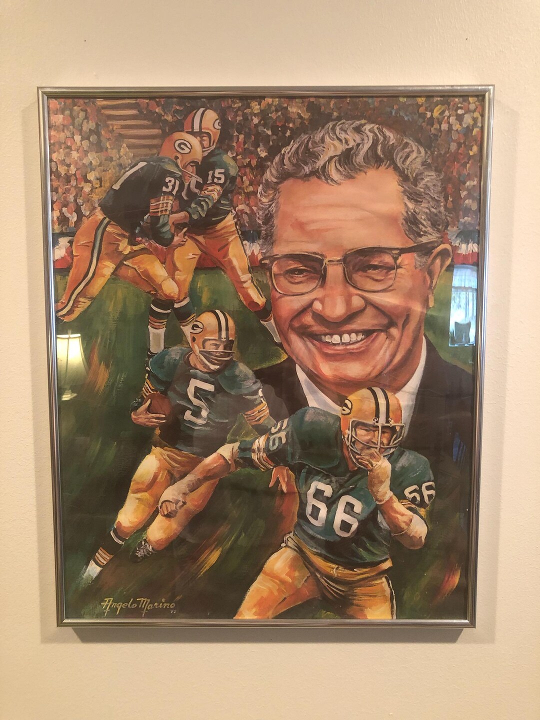 Vintage Angelo Marino Lithograph or Painting? of VINCE LOMBARDI the ...