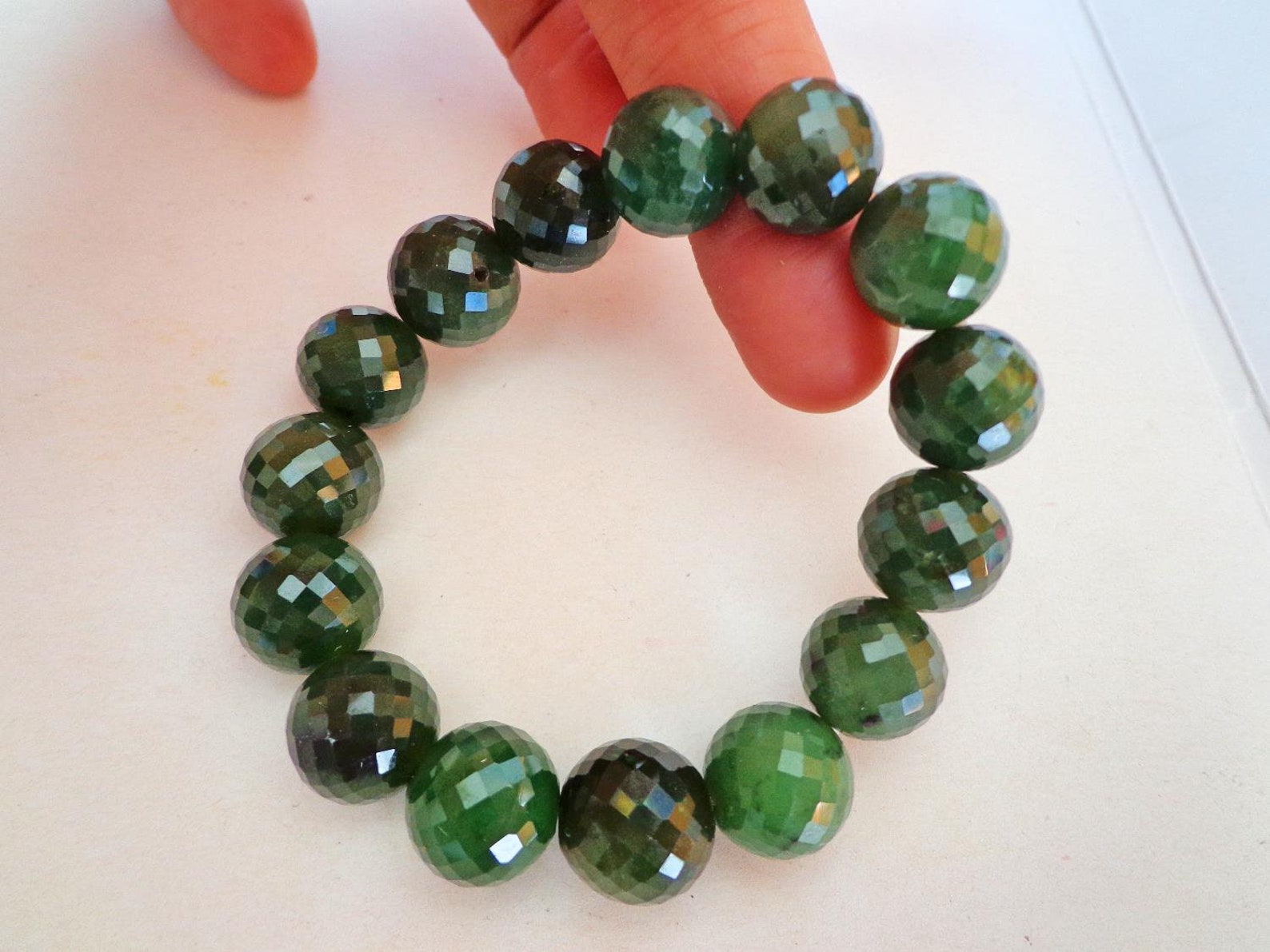 12 Mm Nephrite Jade Faceted Round Bead Bracelet. S443 - Etsy