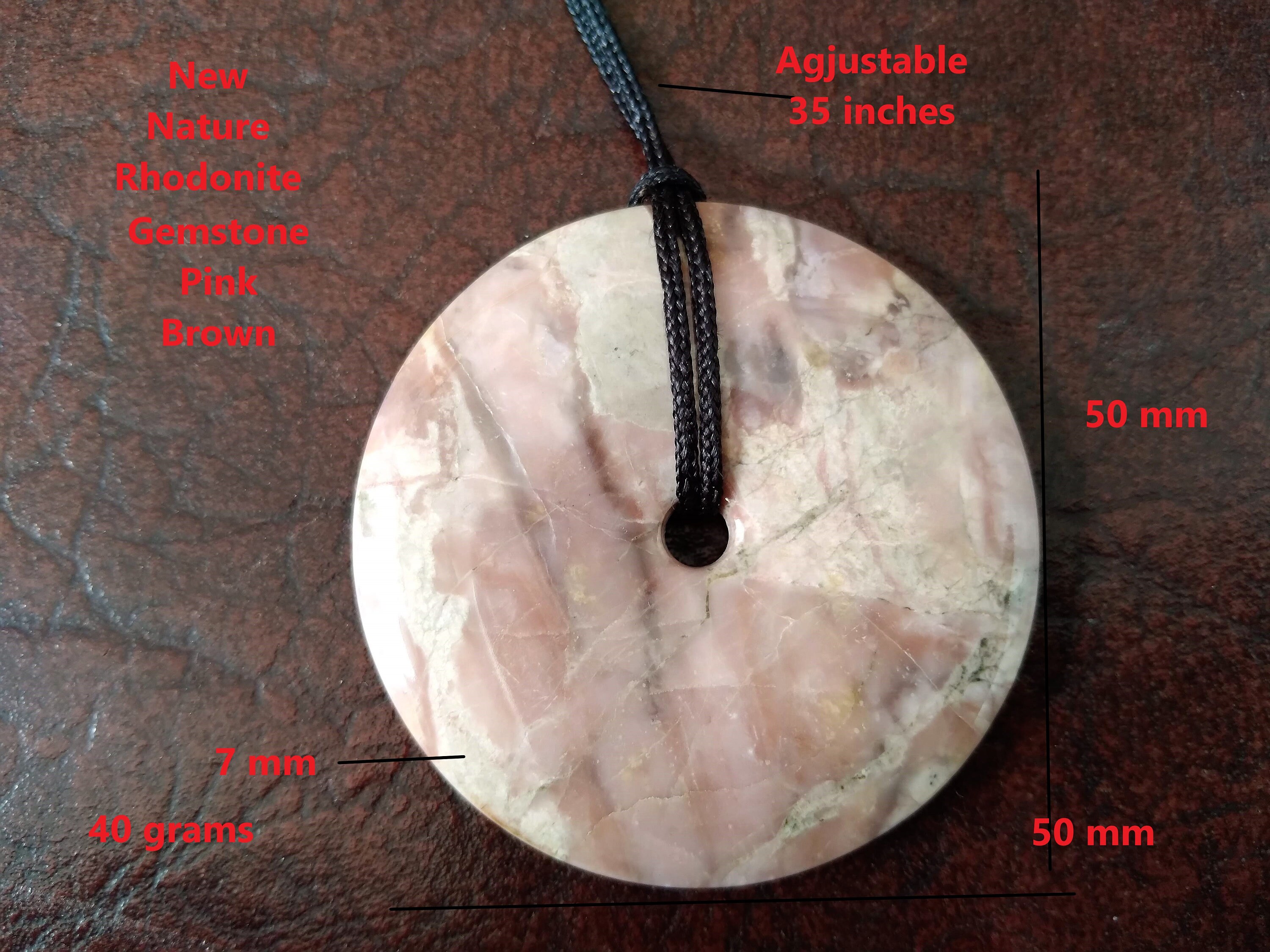 50 Mm Rhodonite Pi Disc Pendant. S203 - Etsy