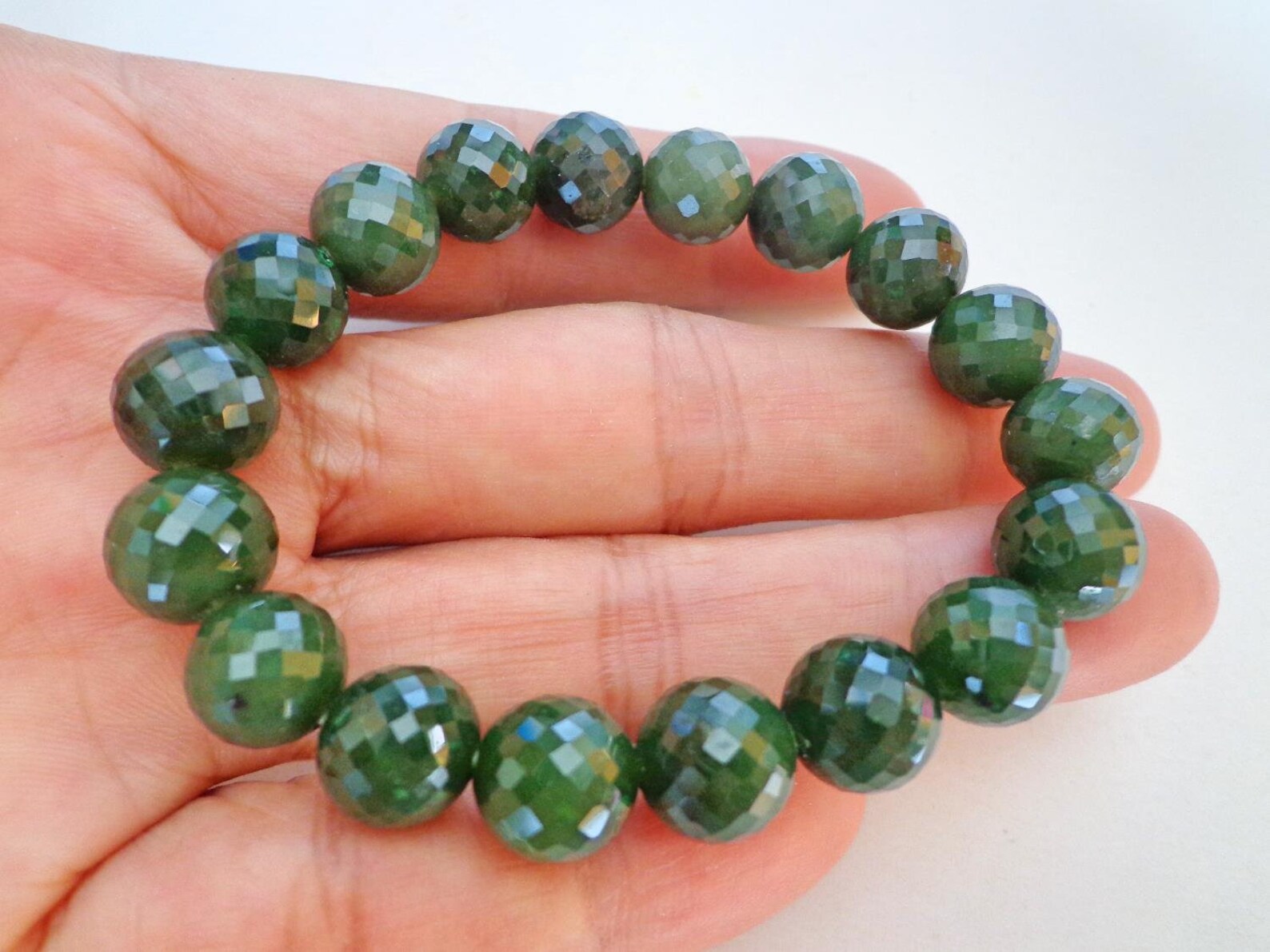 10 Mm Nephrite Jade Faceted Round Bead Bracelet. S442 - Etsy