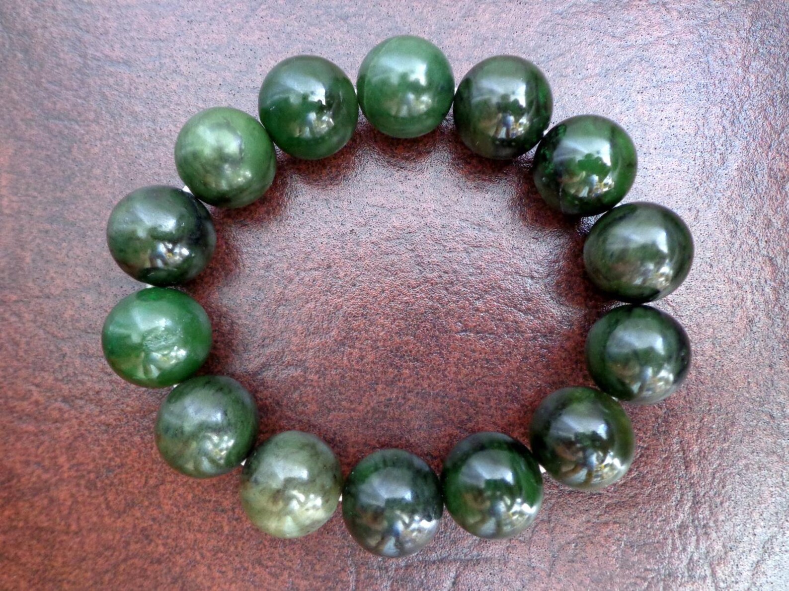 16 Mm Nephrite Jade Round Bead Bracelet. S530 - Etsy