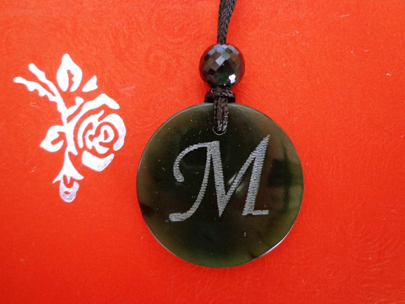 Nephrite Jade M Capital Pendant and Sparkle Faceted Round Bead. S62 - Etsy
