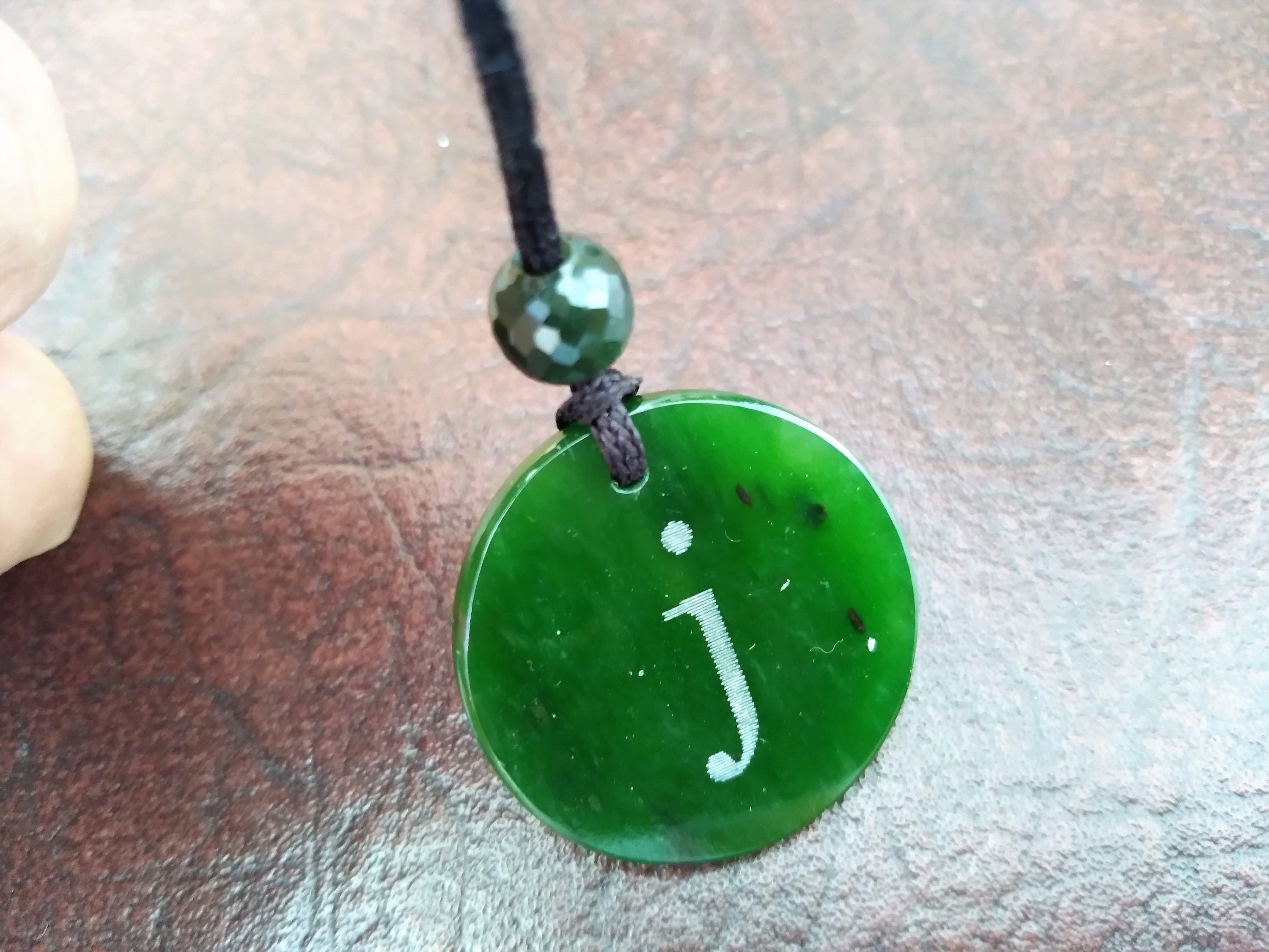 Nephrite Jade J Letter Pendant and Sparkle Faceted Round Bead. S60 - Etsy