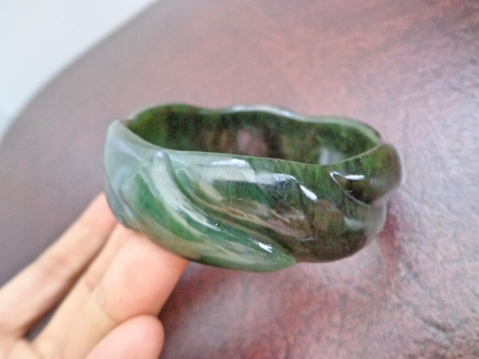 62 Mm Nephrite Jade Wave Bangle Bracelet. S149 - Etsy