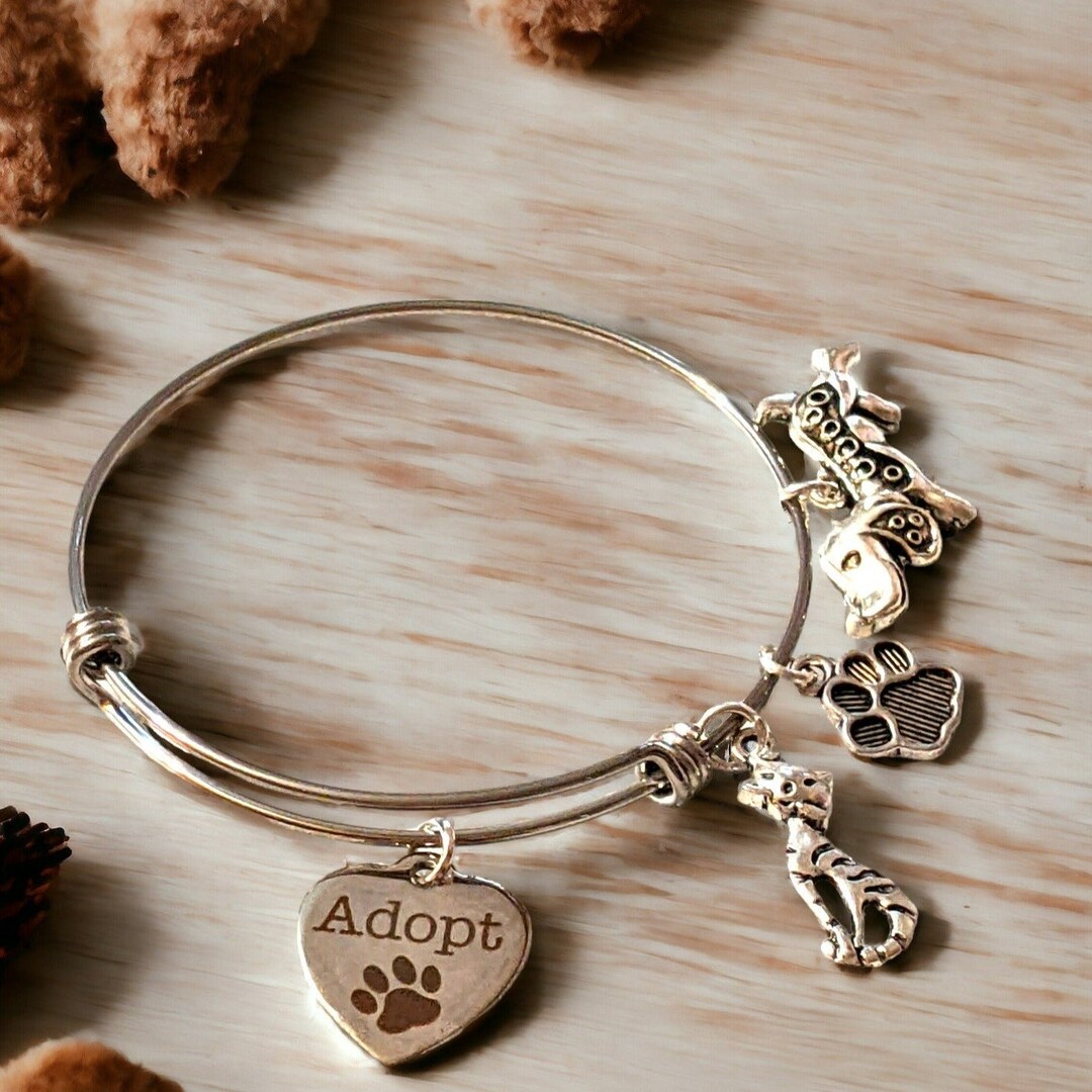 ADOPT Adjustable Bangle Dog/cat Lover Bracelet - Etsy