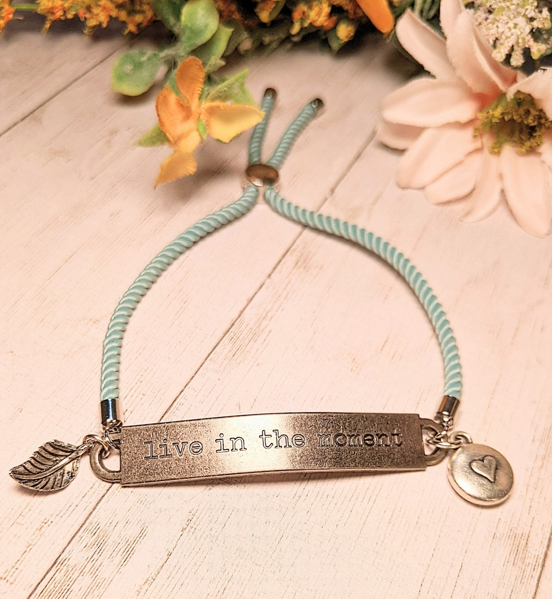 Live in the Moment, Inspirational Quote Twisted Rope Bolo Bracelet - Etsy