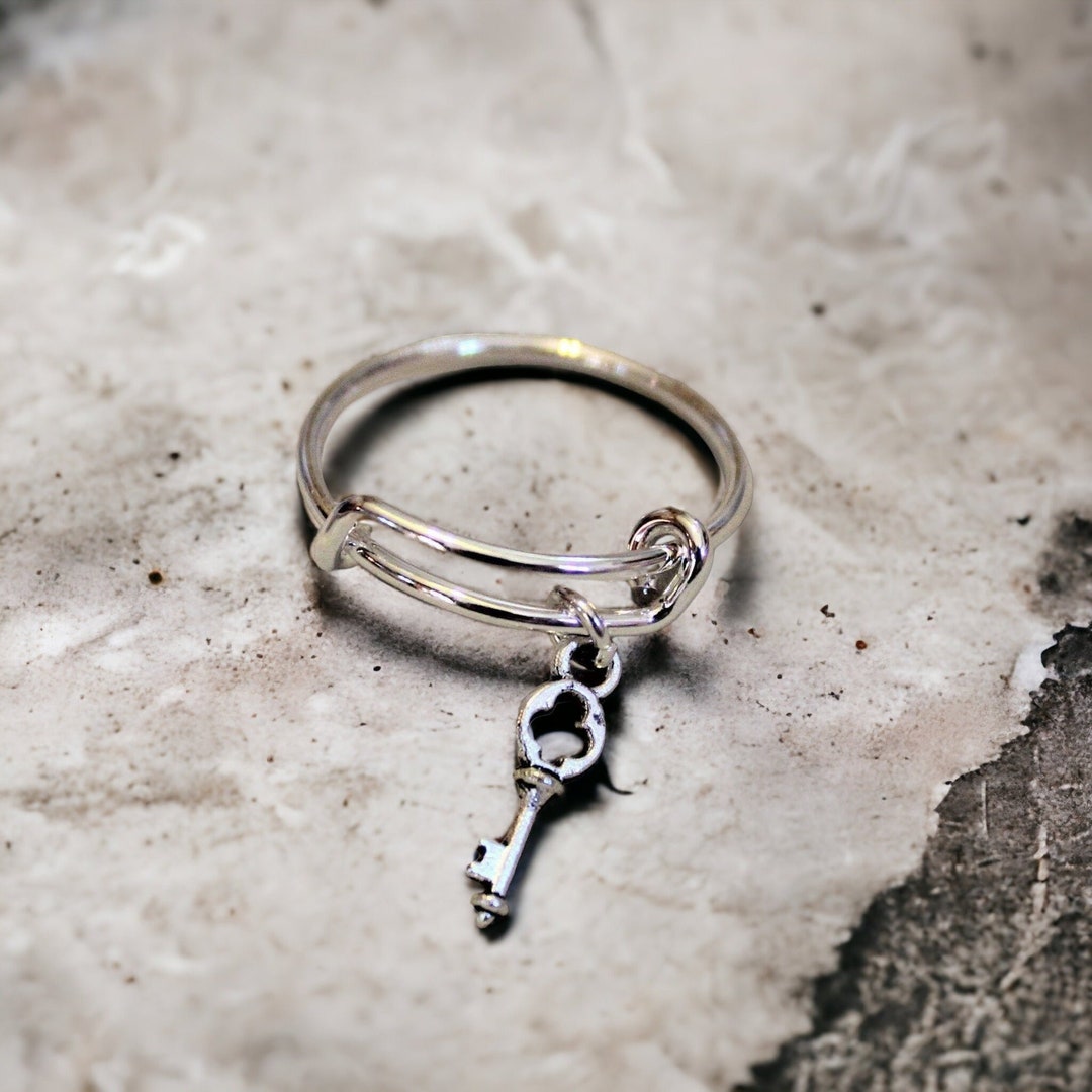 925 Sterling Silver Key to My Heart Expandable Charm Ring - Etsy