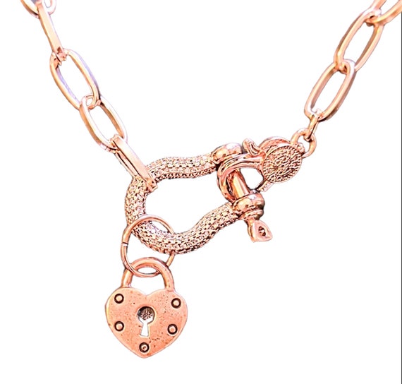 Rose-gold Pave Shackle Heart Lock Necklace - Etsy
