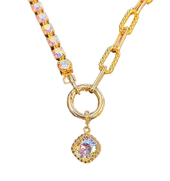 Crystal & Gold Snap Ring Necklace 24 Inch - Etsy