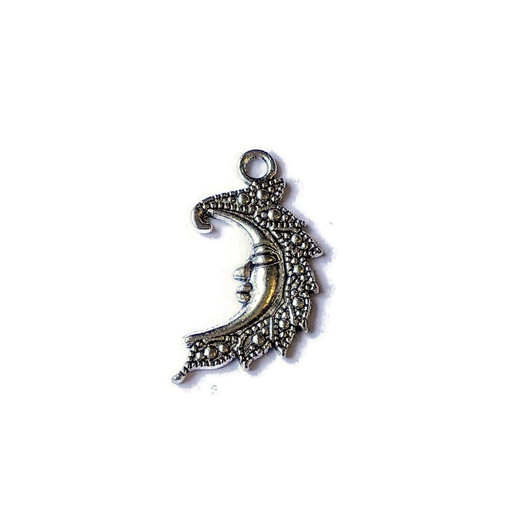Silver Fancy Crescent Moon Face Charm - Etsy