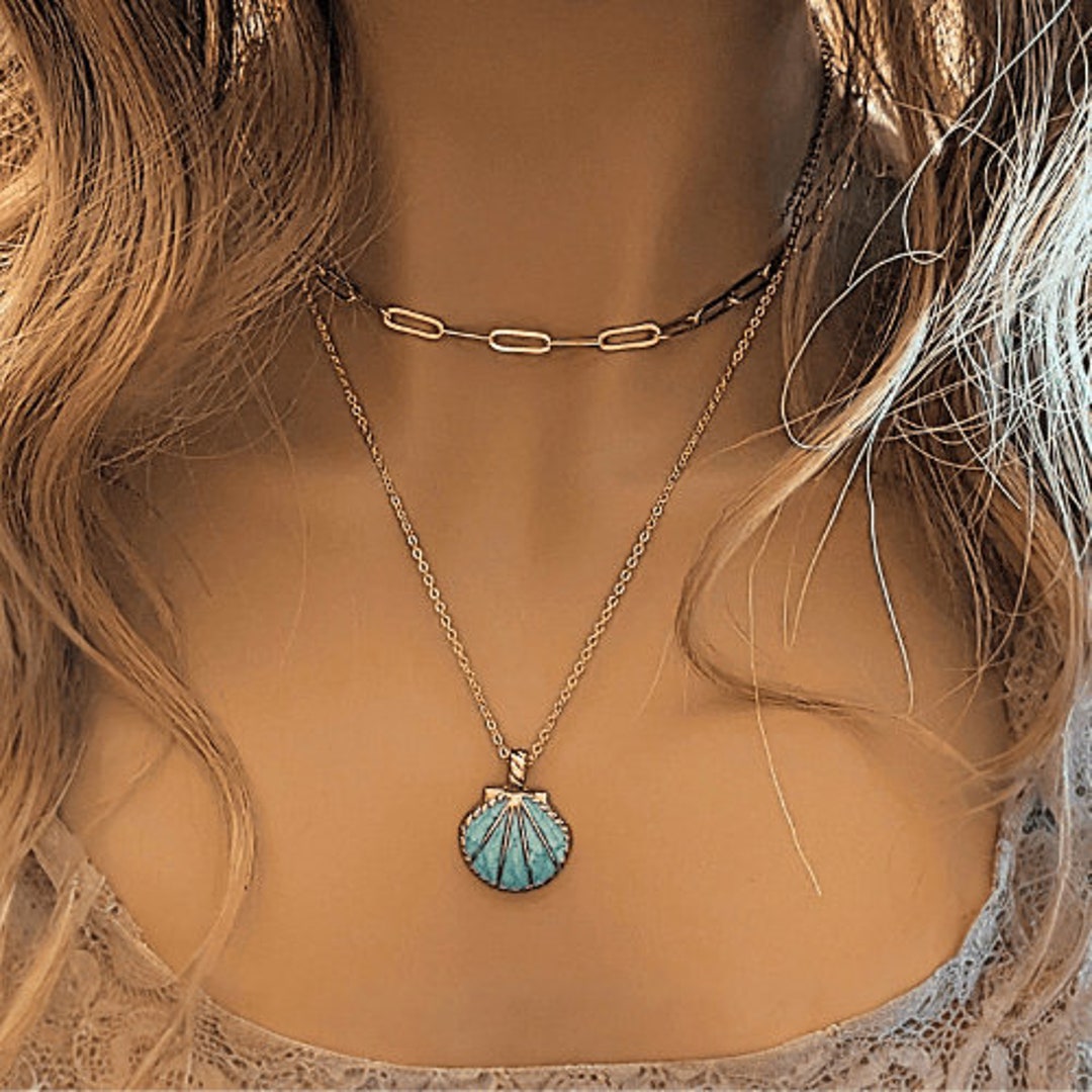 Blue Scallop Shell Necklace Set - Etsy