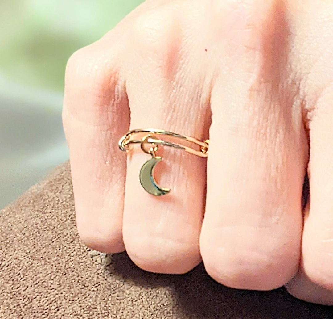 Gold Crescent Moon Expandable Charm Ring Adjustable Gold - Etsy