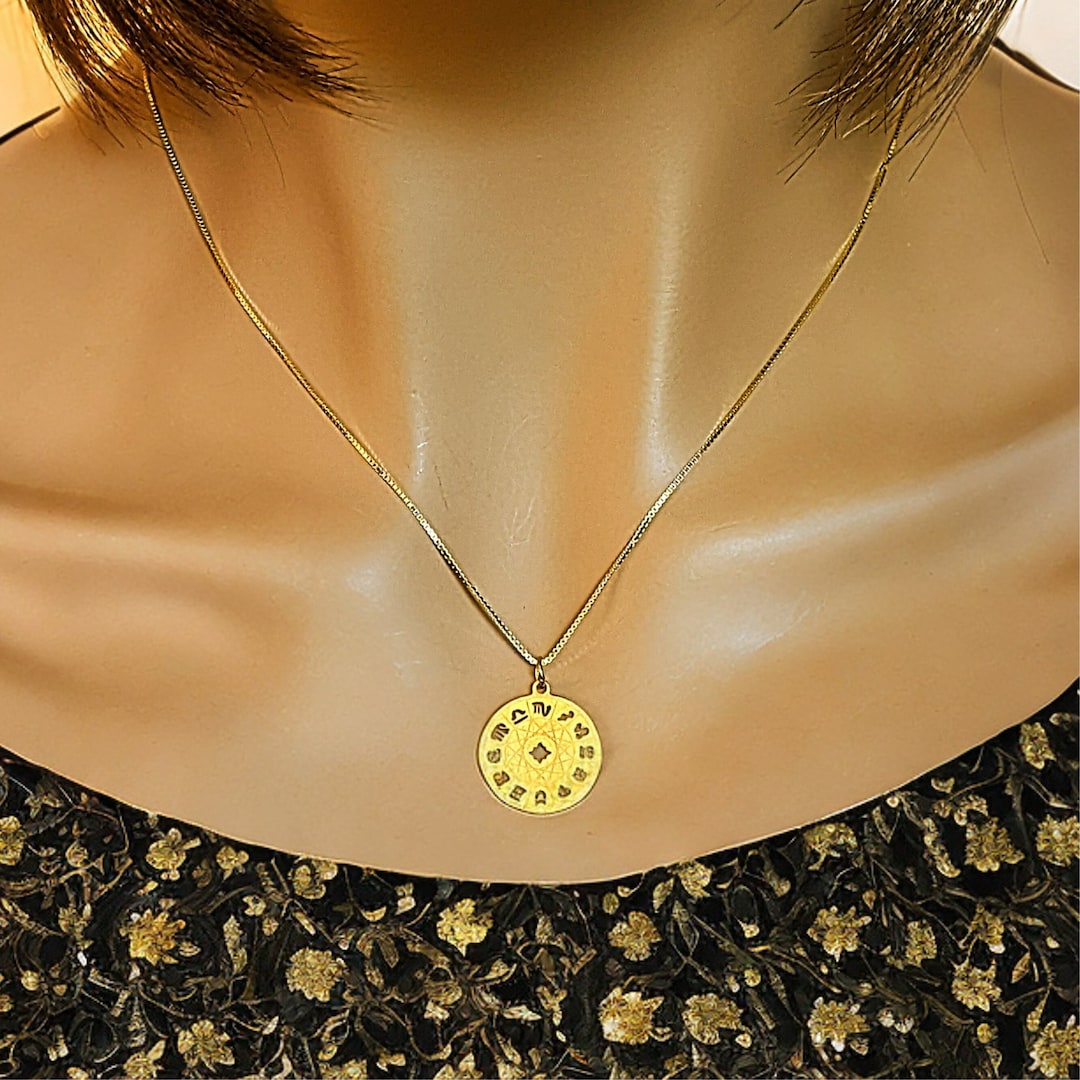 Gold Zodiac Wheel Chart Necklace, Adjustable up to 24 Inches - Etsy