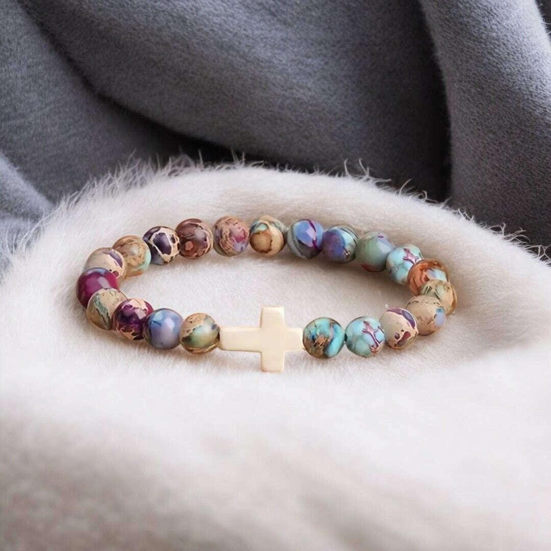 Multi Color Beaded Cross Stretch Bracelet - Etsy
