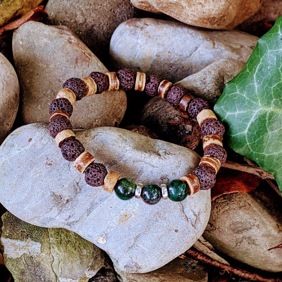 Emerald Gemstone Lava Bead Stretch Bracelet-may Birthstone - Etsy