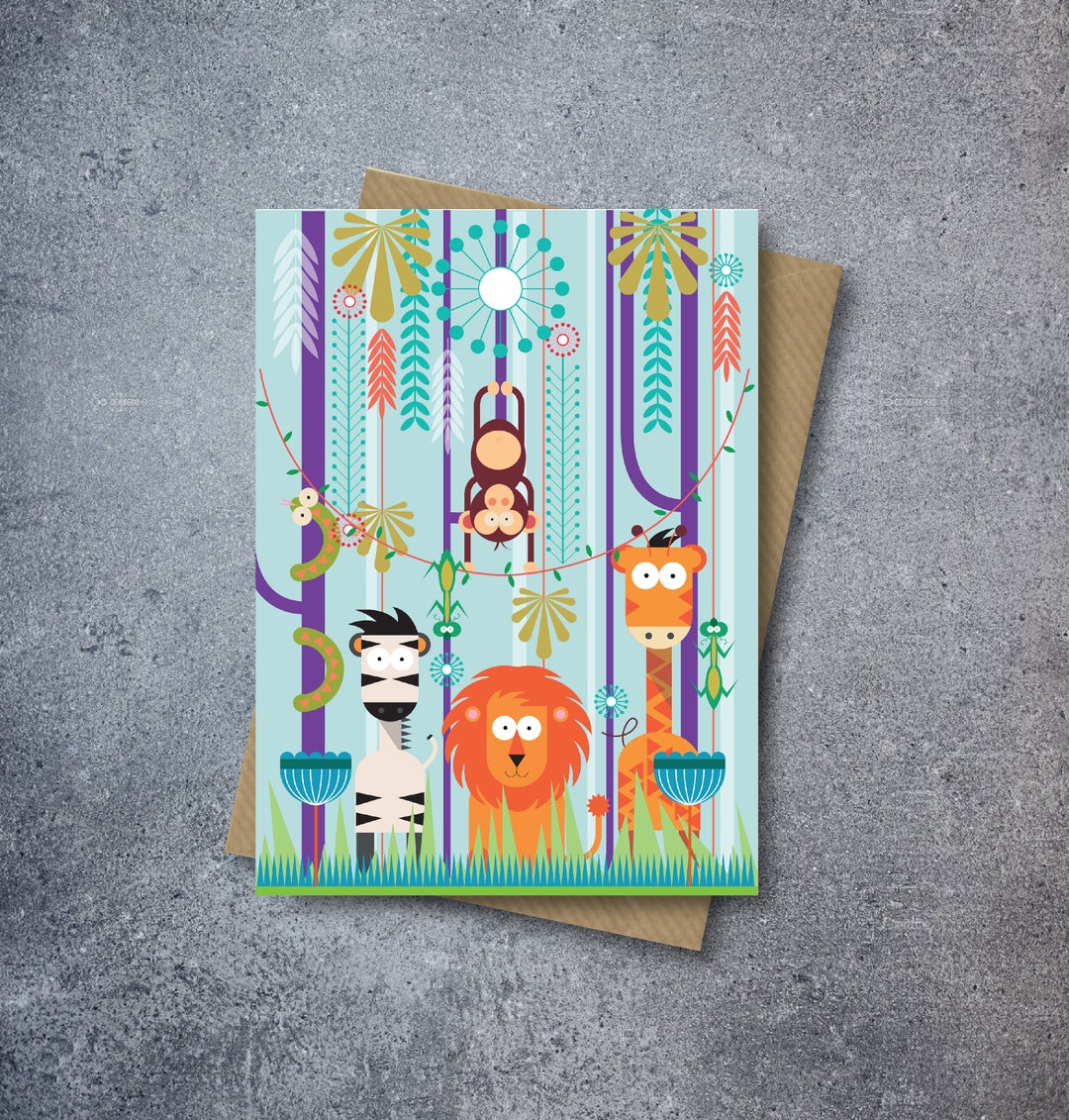 Jungle Animals Birthday Card, Kids Happy Birthday - Etsy