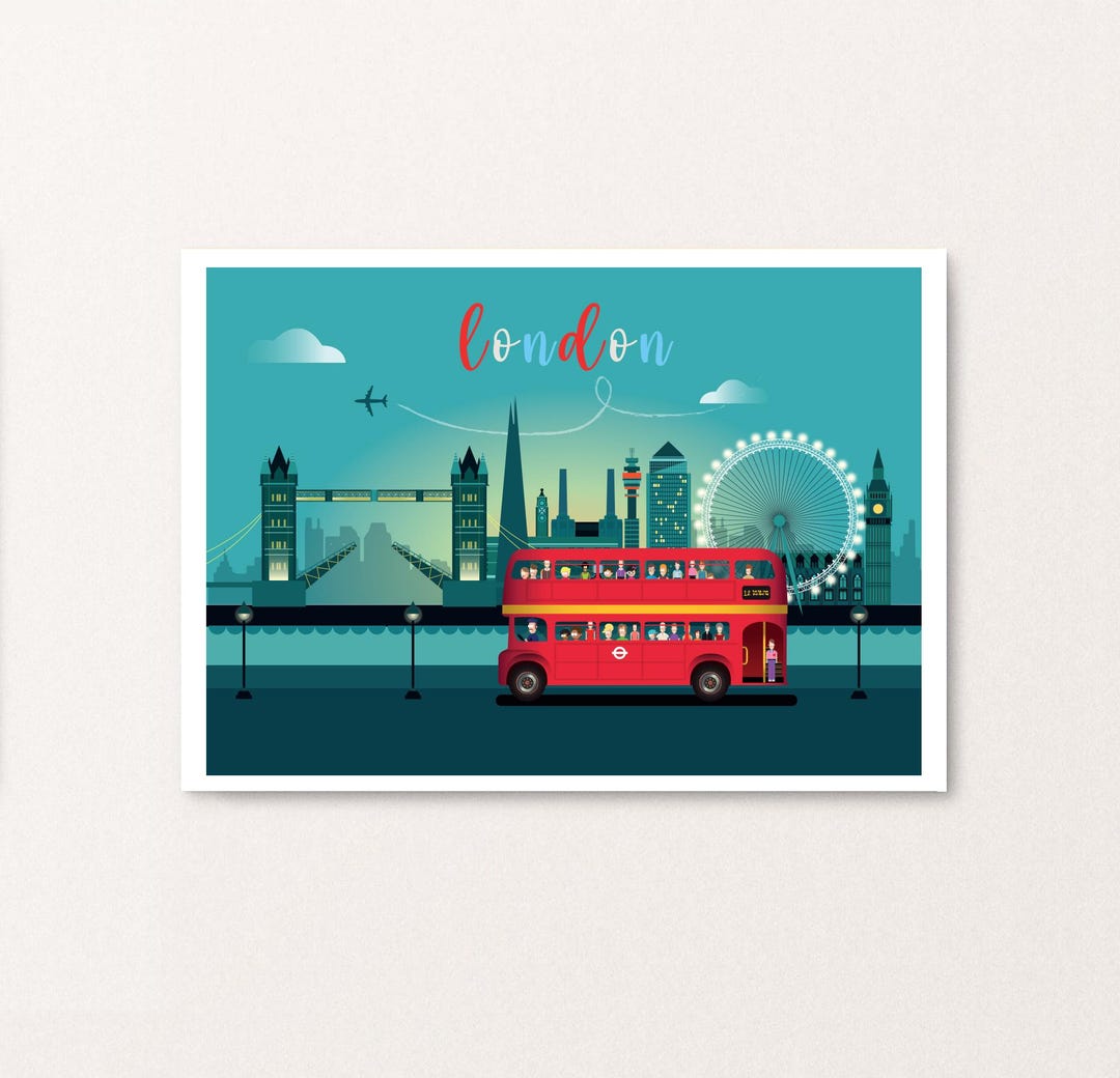London Landmarks Art Print | Colorful UK Illustration (A3 & A4) - Etsy