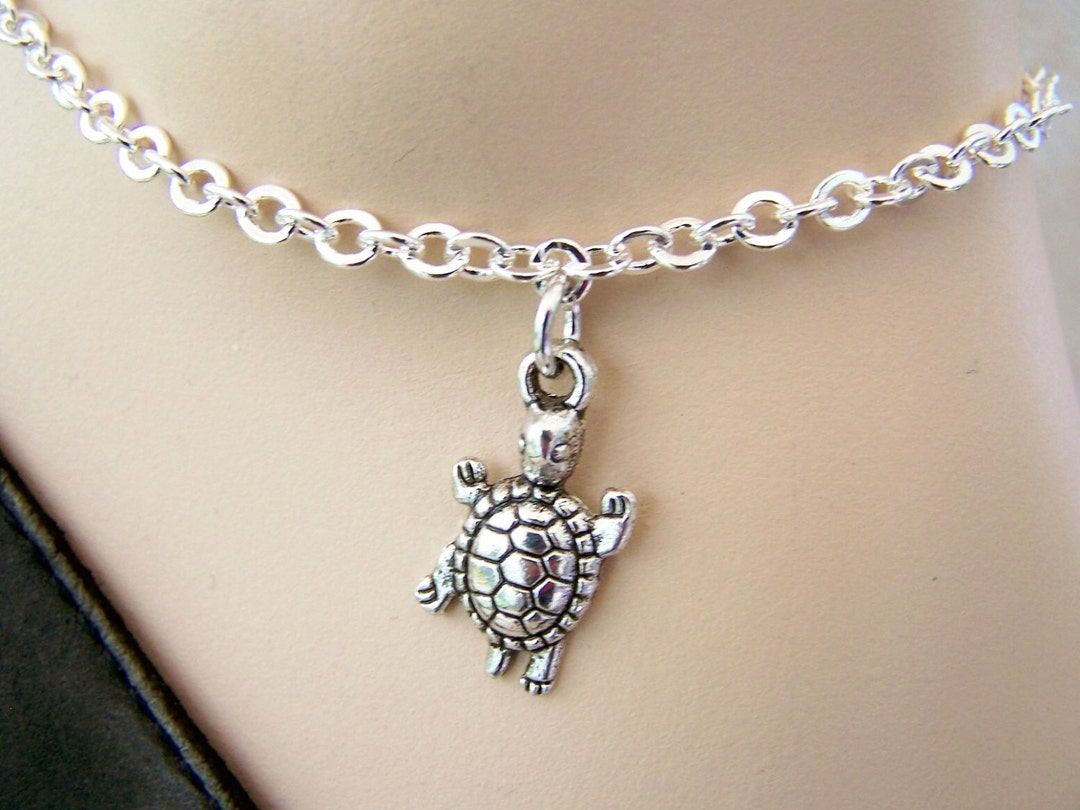 Sea Turtle Anklet, Land Turtle Silver Chain Petite to Plus Size Ankle ...
