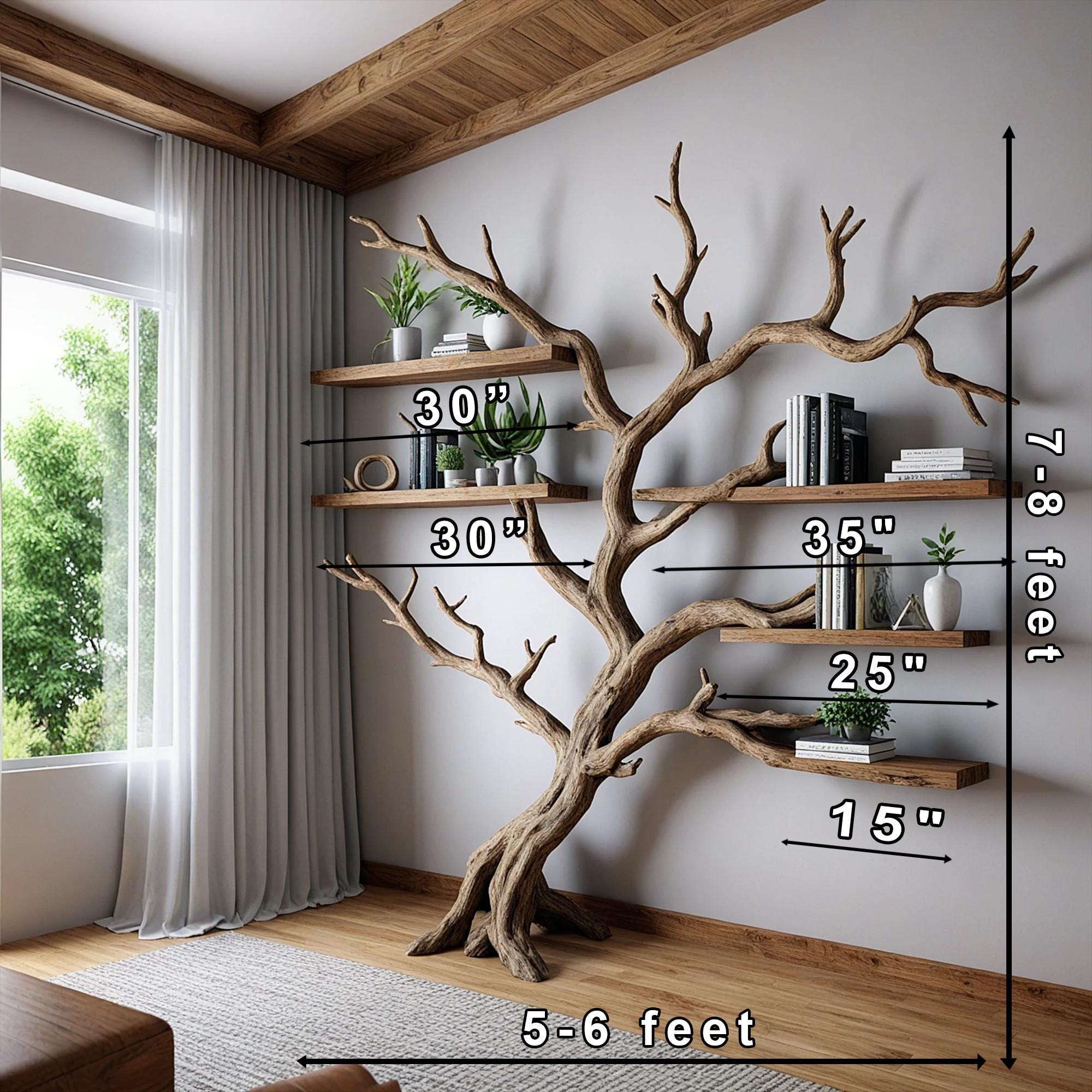 Decorative Tree Branch Bookshelf, Wall-mounted Bookshelf, Handmade ...