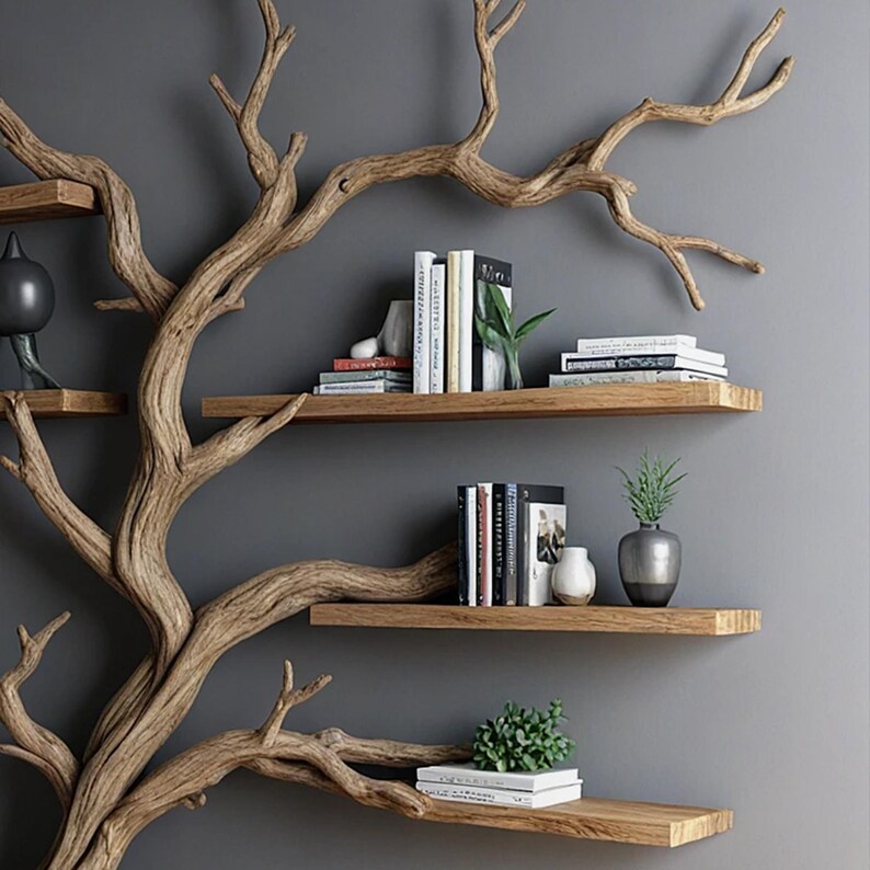 Corner Tree Branch Shelves on Wall Mount Bookshelf Furniture and Decor ...