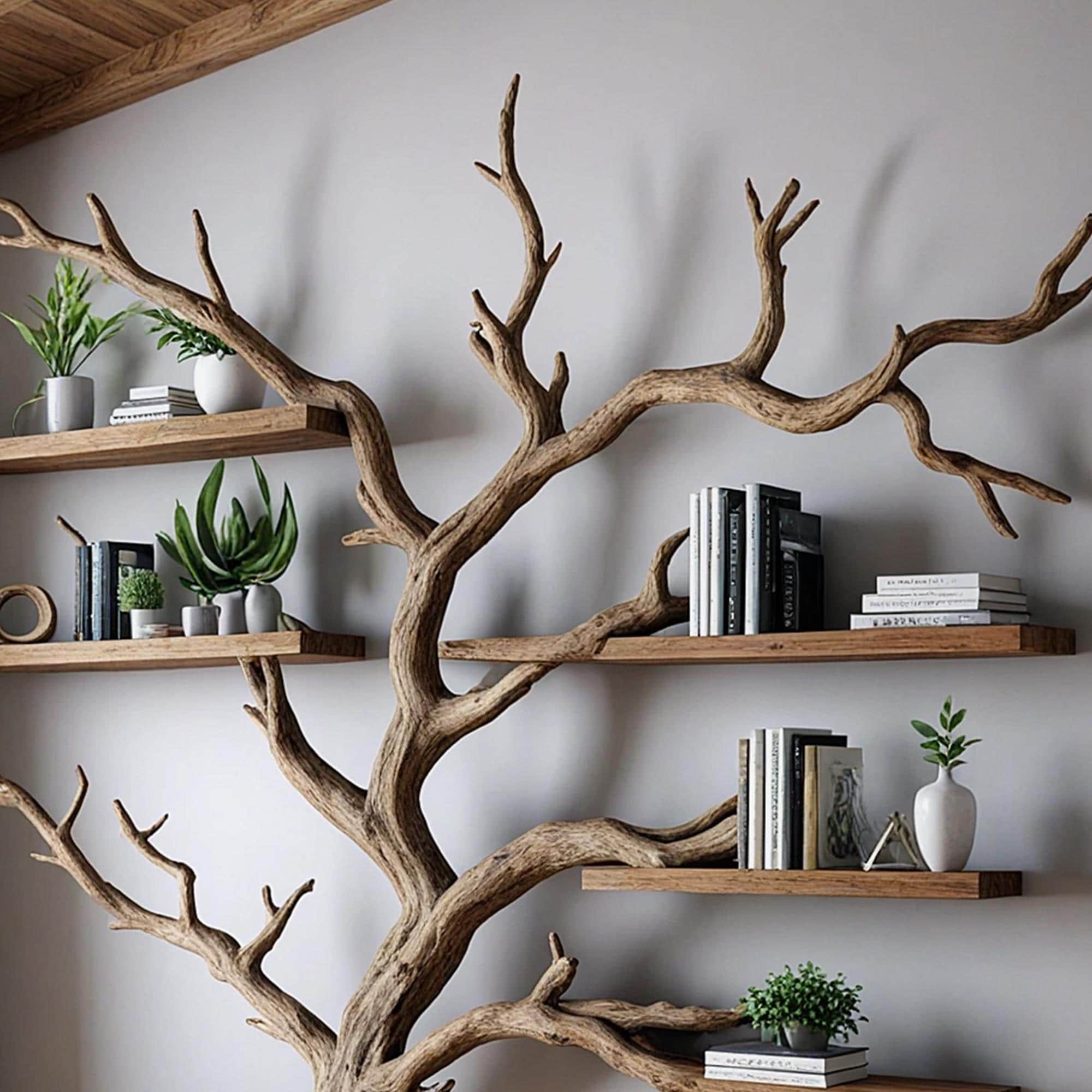 Decorative Tree Branch Bookshelf, Wall-mounted Bookshelf, Handmade ...