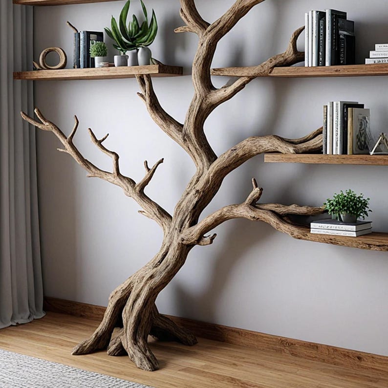 Decorative Tree Branch Bookshelf, Wall-mounted Bookshelf, Handmade ...