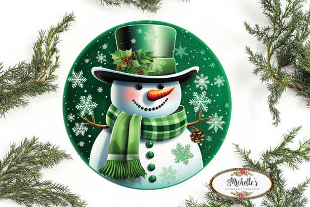 Emerald Green Snowman Round Sign Wreath Enhancement - Etsy