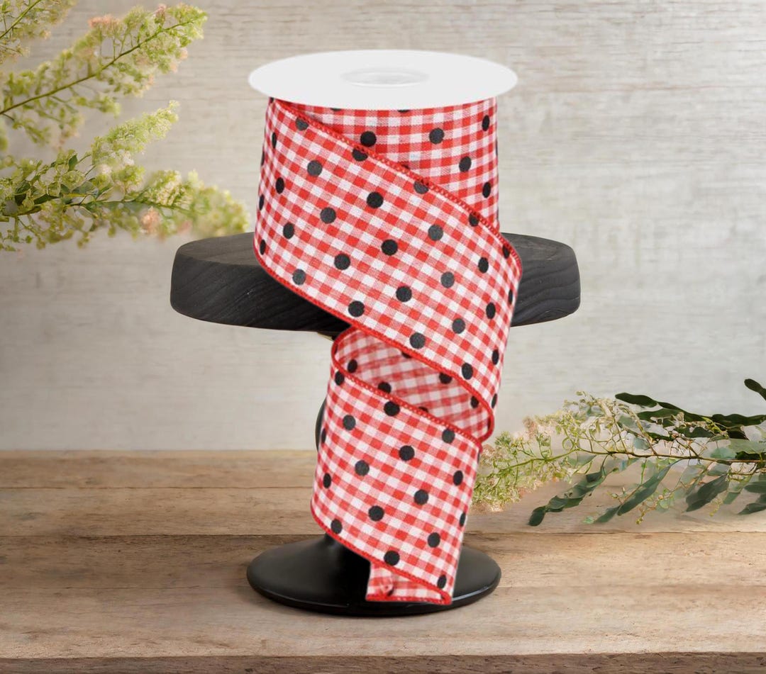 2.5in Polka Dot Gingham Check Ribbon: Red (10 Yard) - Etsy