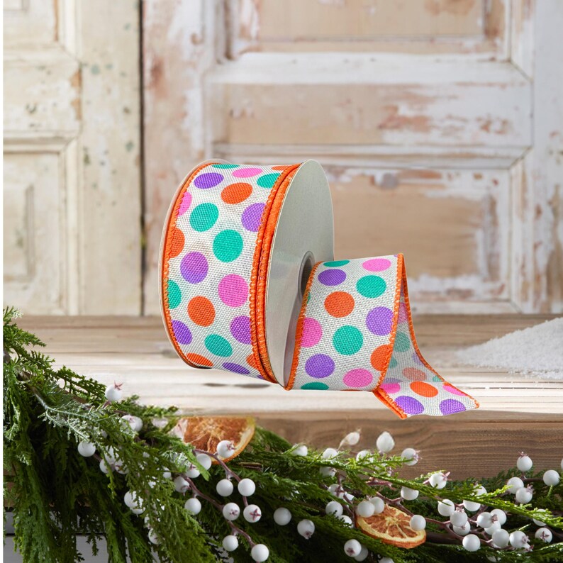1.5in Stiff Linen Polka Dot Ribbon: Multi (10 Yards) - Etsy