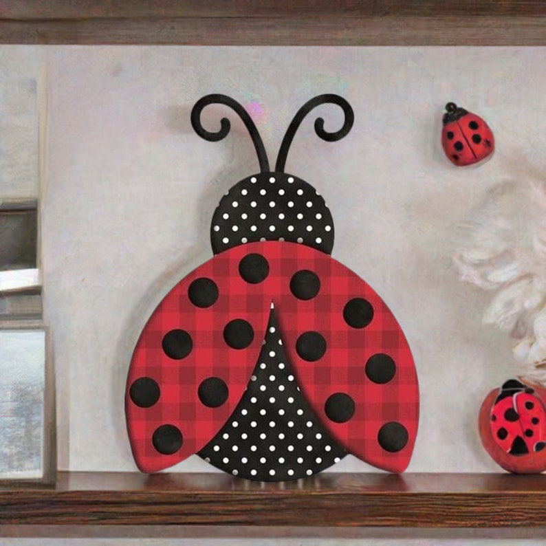 12in Metal Embossed Ladybug Hanger: Polka Dot/plaid - Etsy
