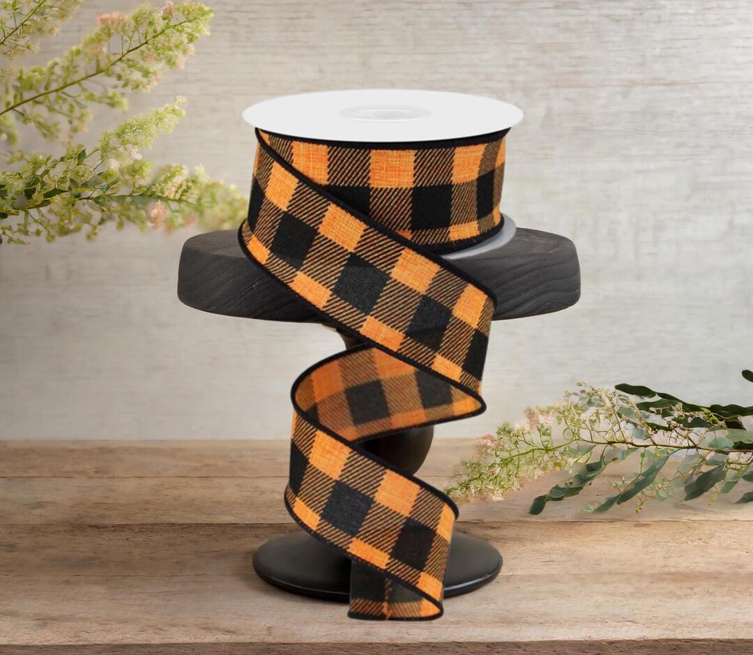 1.5in Striped Check on Royal Ribbon: Orange/black (10 Yards) - Etsy