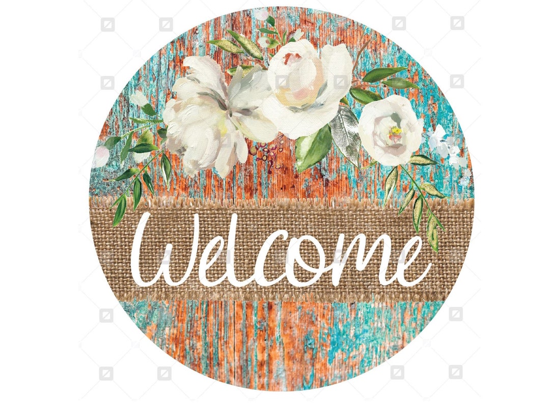 Welcome Round Floral Rustic Sign Wreath Enhancement - Etsy