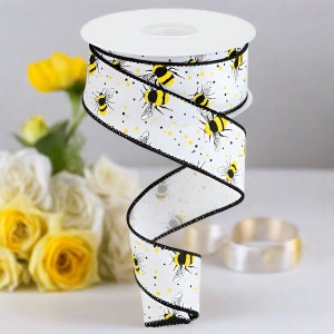 1.5in Bumble Bee on Diagonal Weave Ribbon: White (10 Yards) - Etsy