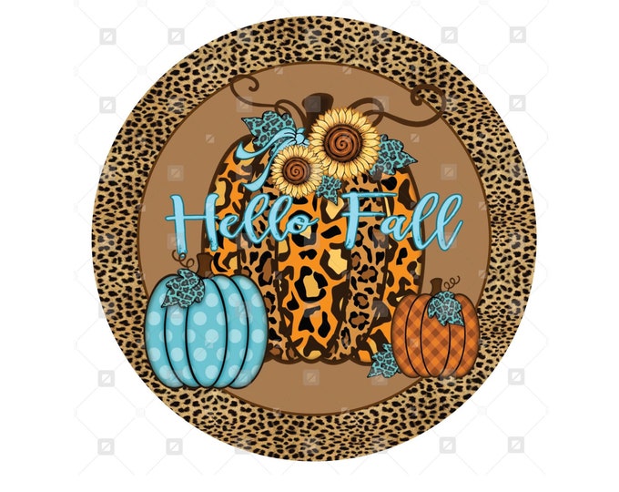 Hello Fall Leopard Animal Print Pumpkin Sign Wreath Accent | Etsy