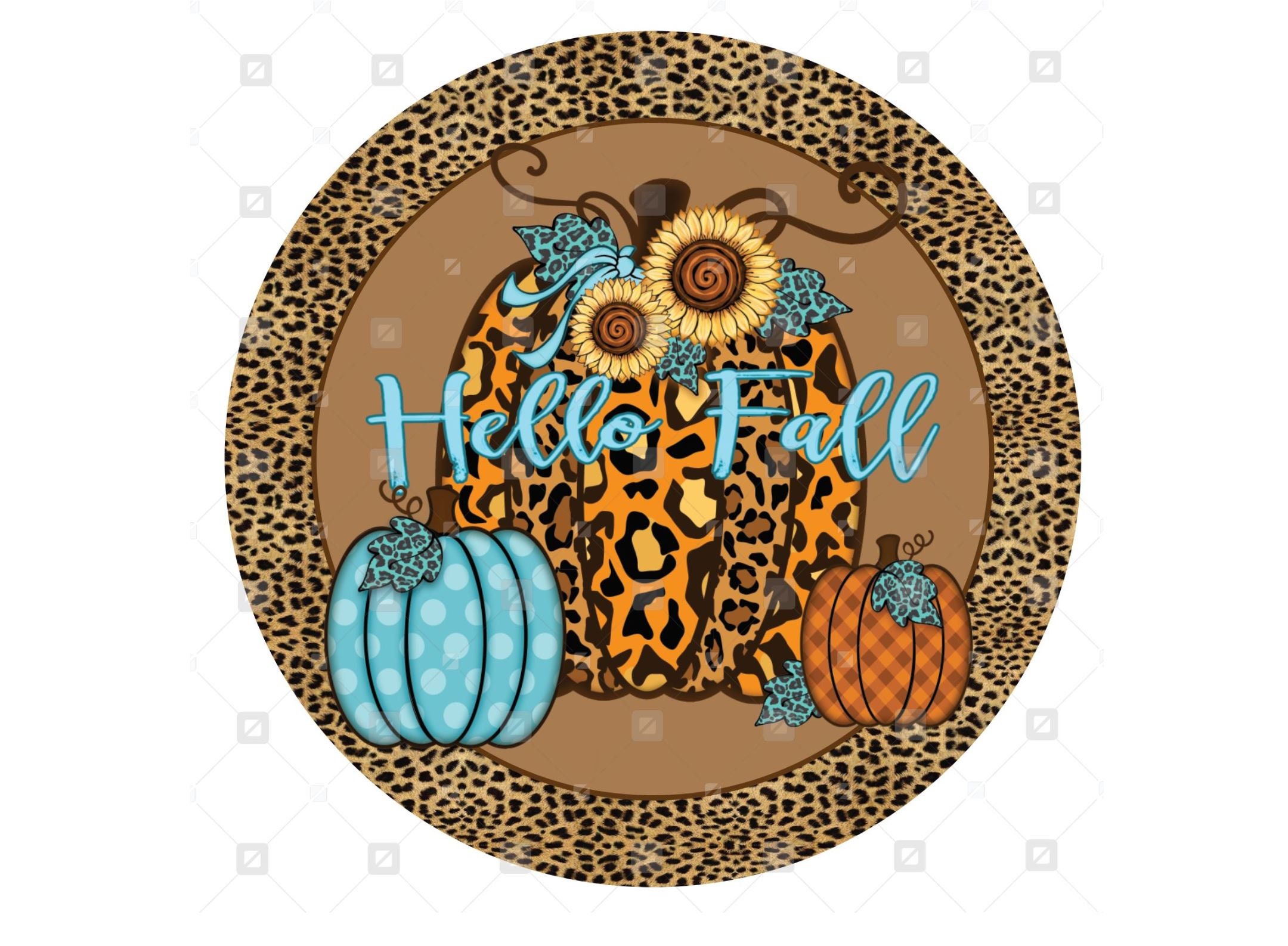 Hello Fall Leopard Animal Print Pumpkin Sign Wreath Accent | Etsy