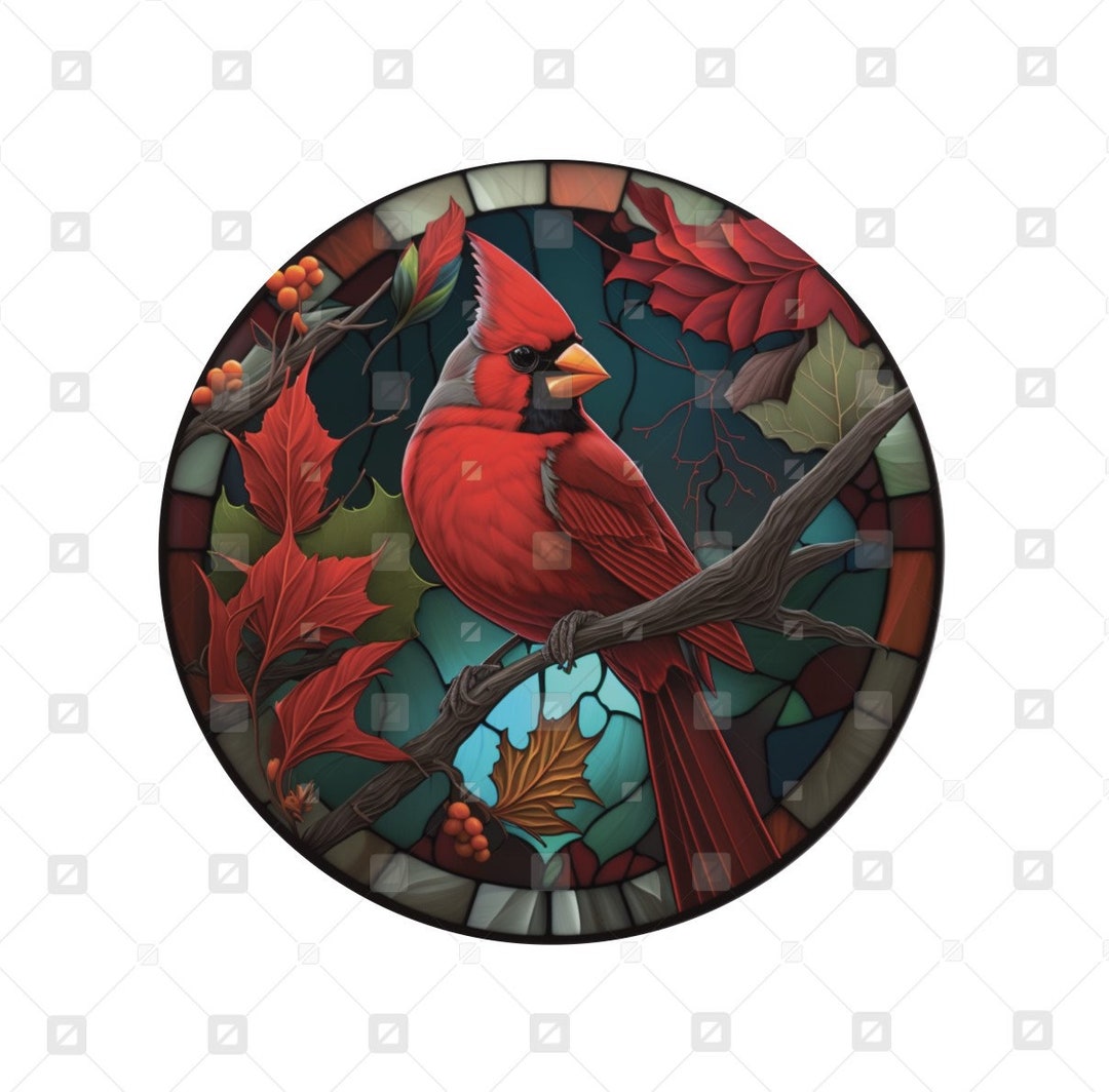 Faux Stained Glass Cardinal Bird Sign Wreath Enhancement - Etsy