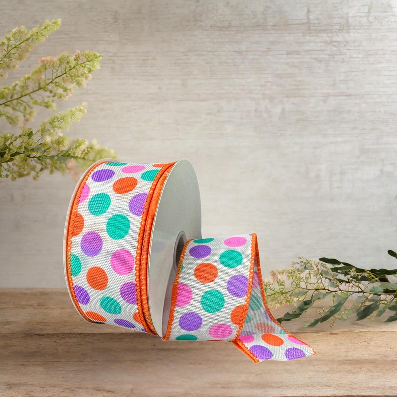 1.5in Stiff Linen Polka Dot Ribbon: Multi (10 Yards) - Etsy