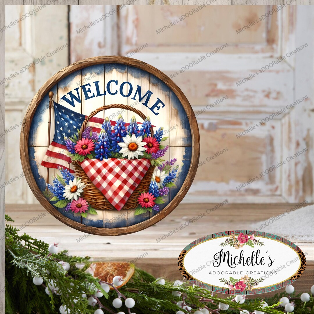 Patriotic Welcome Floral Basket Sign - Etsy