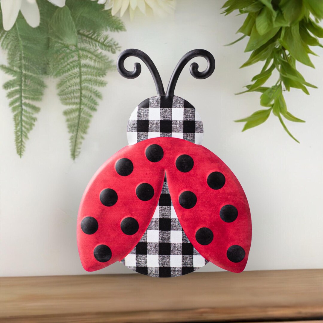 12in Metal Embossed Ladybug Hanger: Plaid Check - Etsy