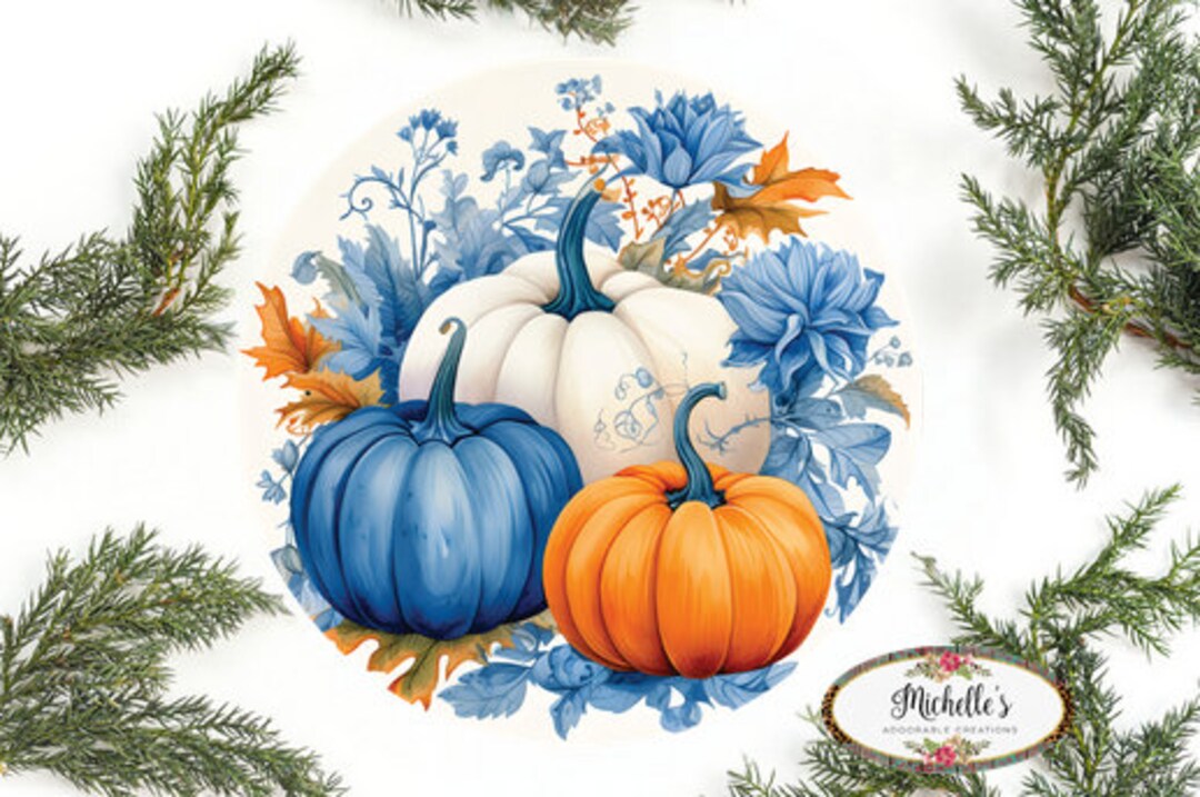 Blue Pumpkin Fall Foliage Sign Wreath Accent Sign - Etsy
