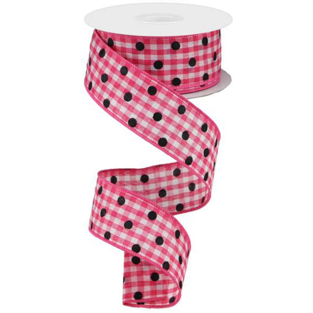 1.5in Polka Dot Gingham Check Ribbon: Pink 10 Yard - Etsy