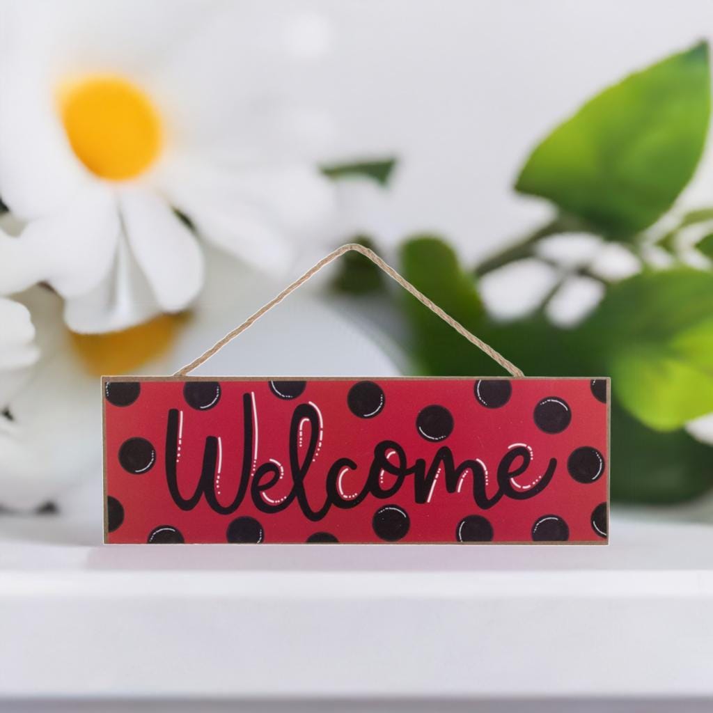 15in Wooden Sign: Welcome Red, Black Dots - Etsy