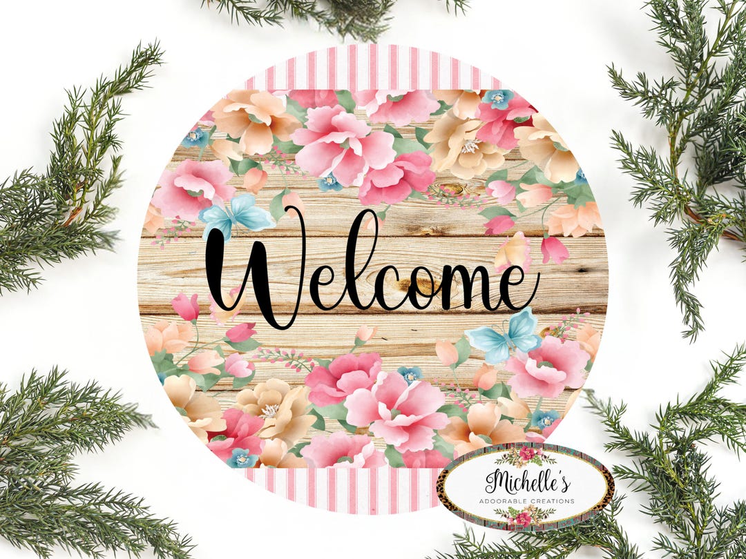 Pink Floral Blossom Welcome Sign - Etsy