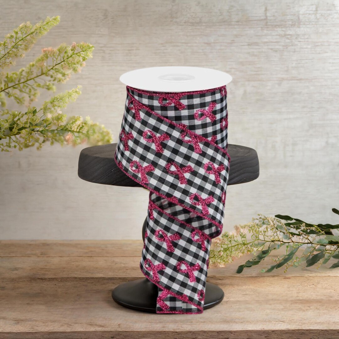 2.5in Gingham Cancer Ribbon: Black (10 Yards) - Etsy