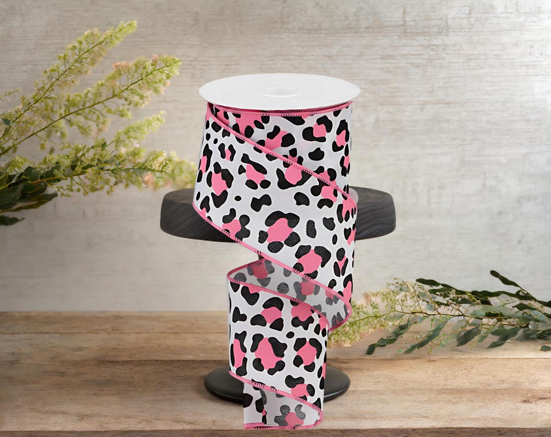 2.5in Pink Leopard Ribbon: White (10 Yards) - Etsy