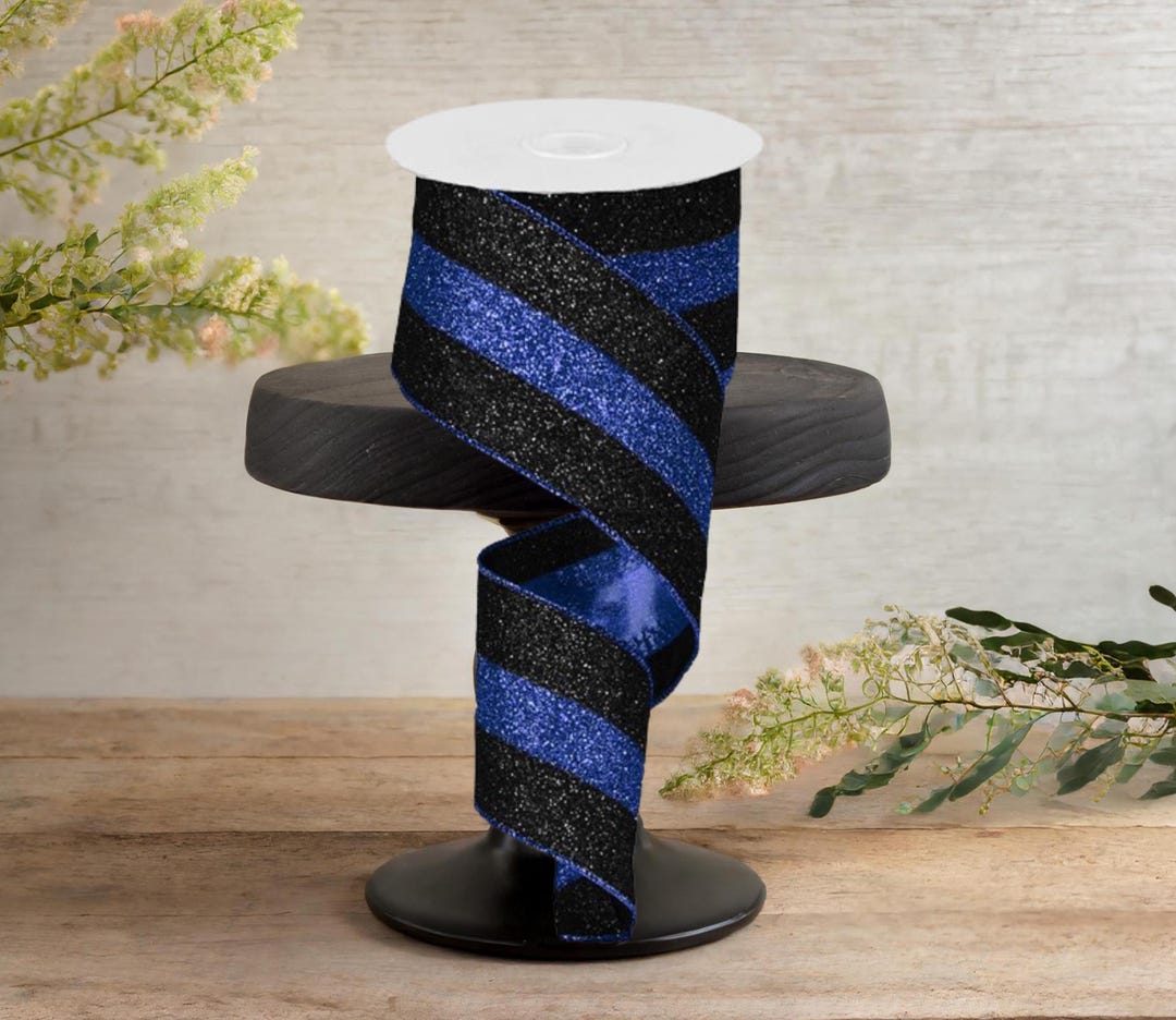 2.5in Police Support Ribbon: Glitter Black & Blue (10 Yards) - Etsy