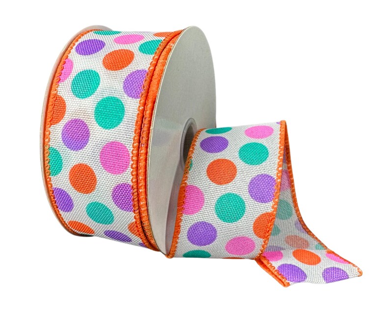 1.5in Stiff Linen Polka Dot Ribbon: Multi (10 Yards) - Etsy