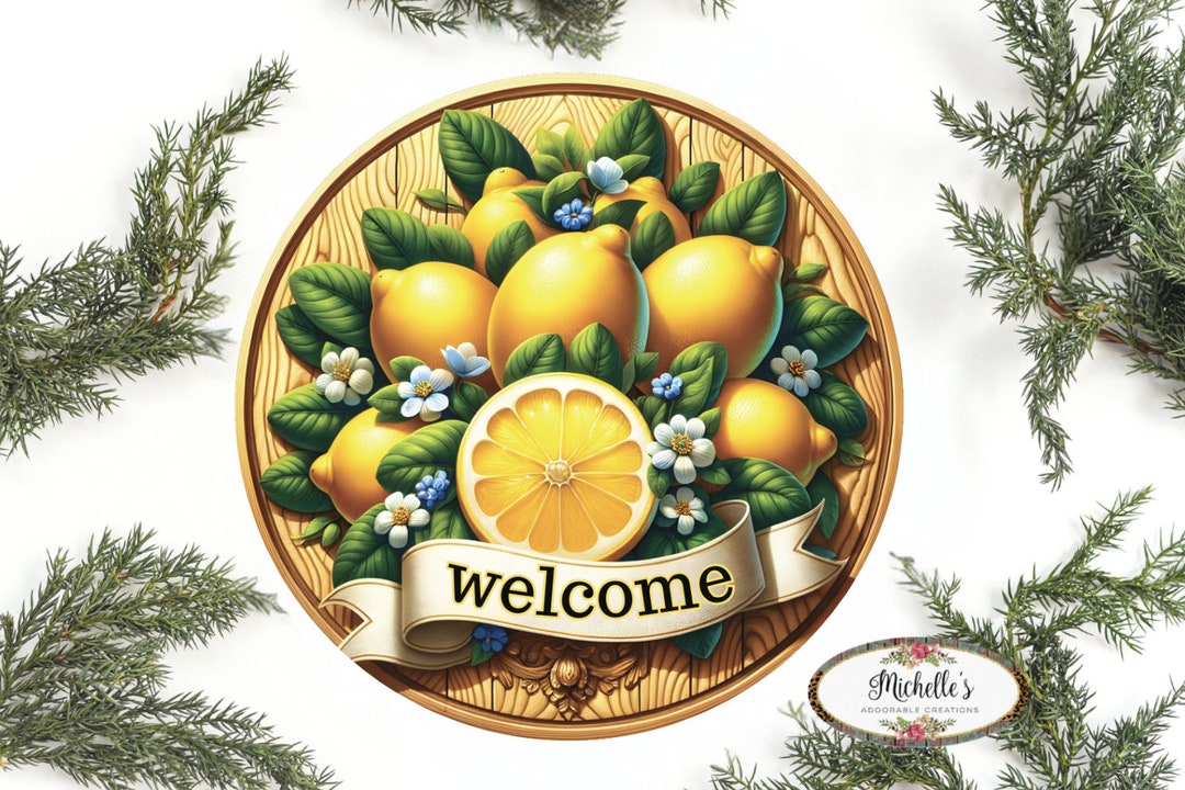 Welcome Wood Lemon Round Sign - Etsy