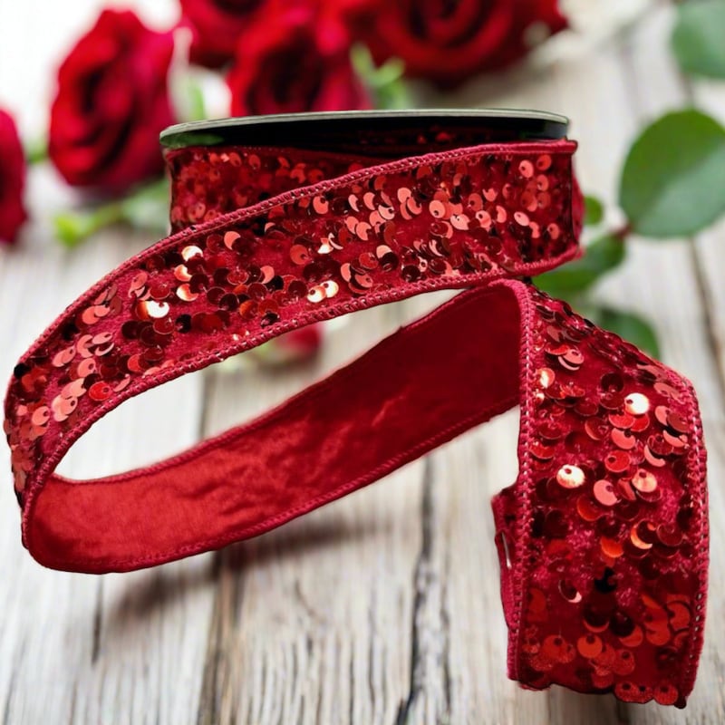 Red Jeweled Wired Ribbon - Etsy